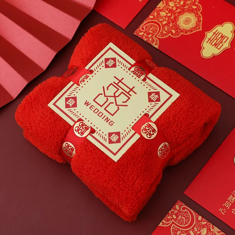 Коралловое бархатное мягкое впитывающее красное полотенце с медведем, свадебный подарок на возврат, счастливое слово,