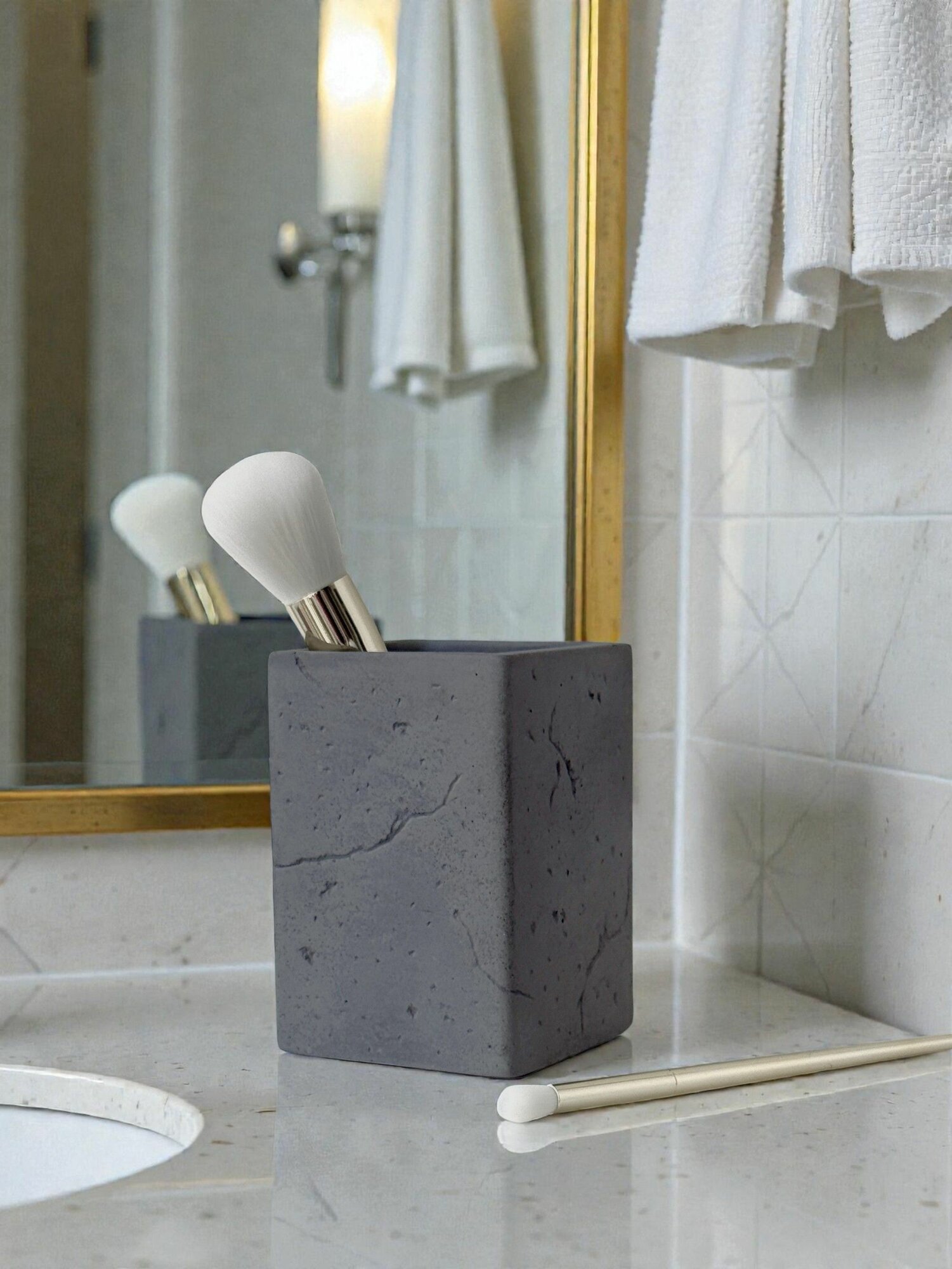 Стакан-органайзер, для кистей и косметики, серый, бетон, 12x8x8 см