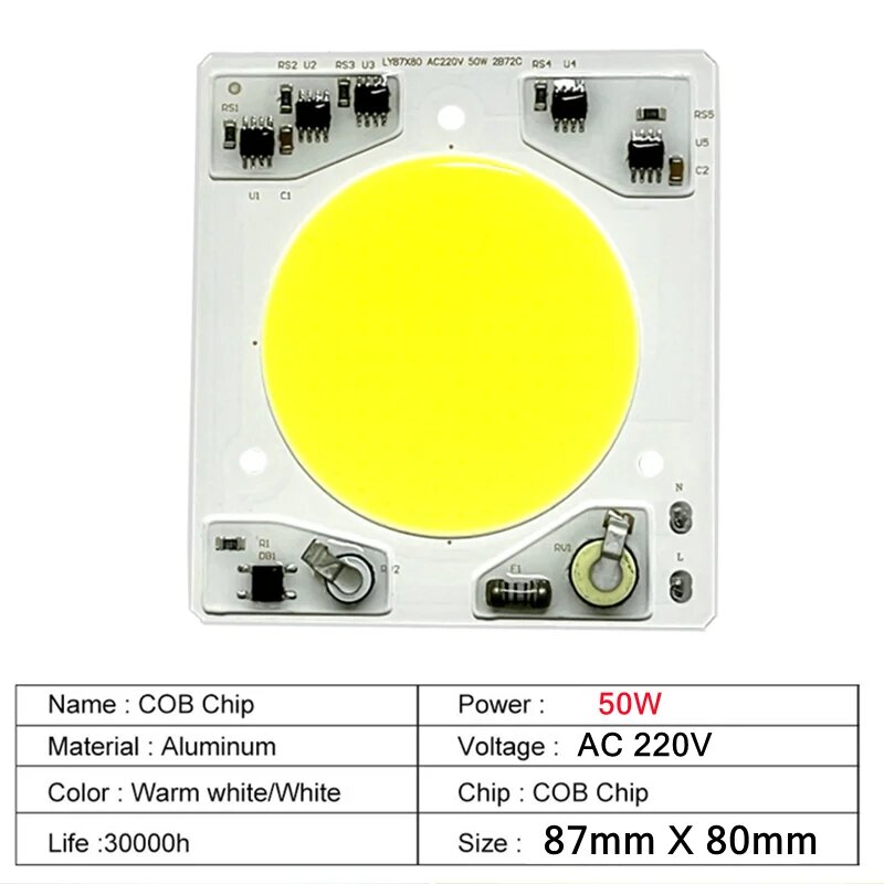 Светодиодный чип COB 50W 220V, белый свет