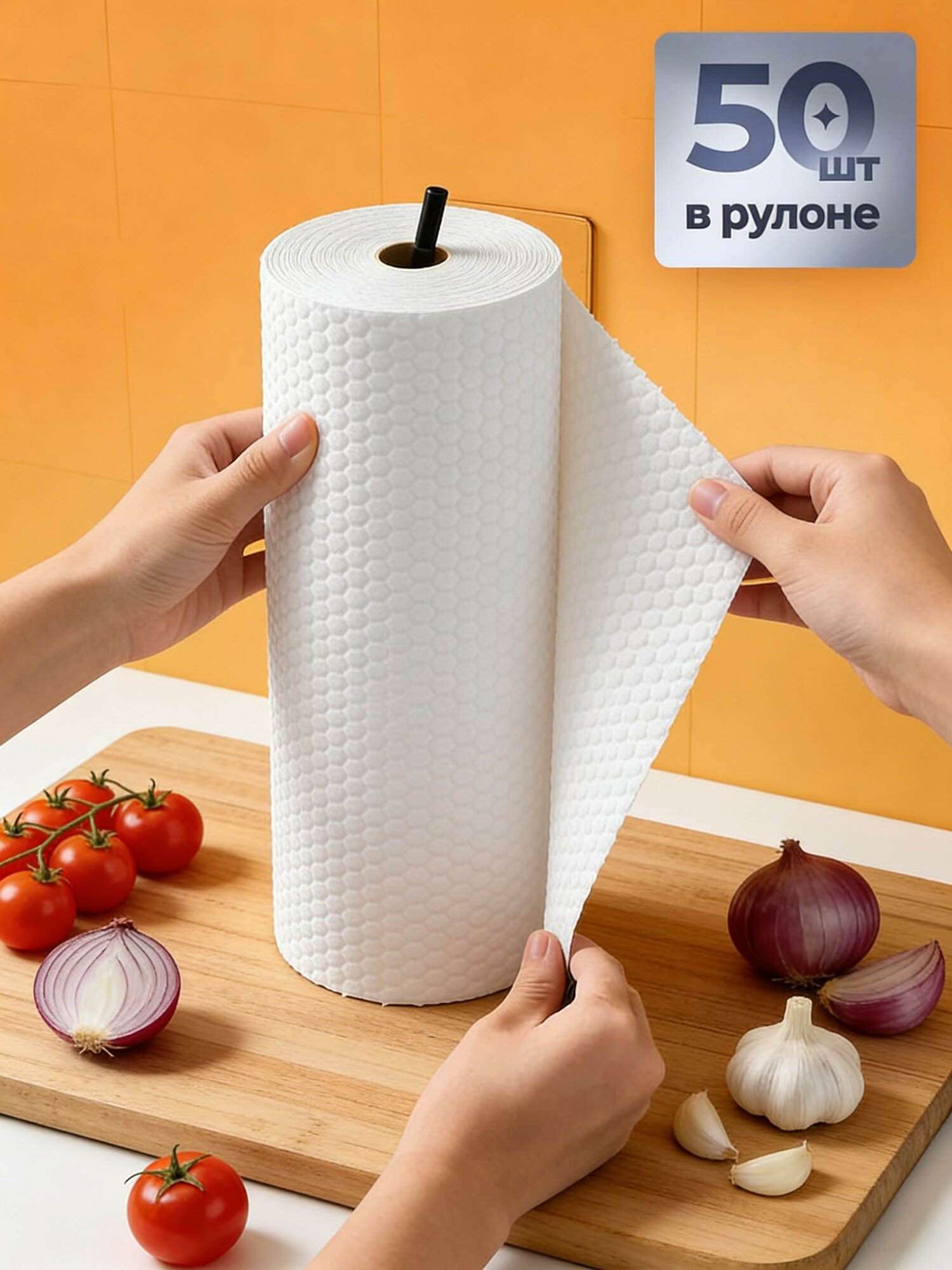 Салфетки для уборки рулон 50 шт, 25x25 см, многофункциональные, для кухни и окон