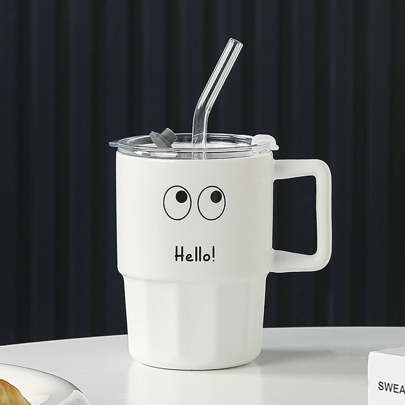 Керамическая кружка для воды, кружка с трубочкой, домашняя кружка с крышкой, офисная кружка для кофе, кружка для молока и сока, креативная кружка для пар, мужская кружка.