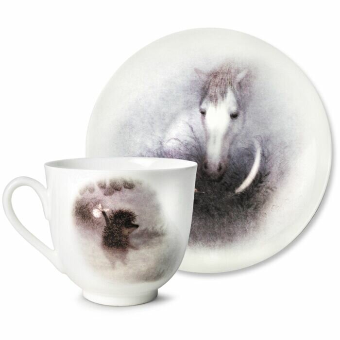 Чашка с блюдцем ИФЗ Ландыш, Ёжик в тумане. Лошадь, 180мл, костяной фарфор 81.34550.00.1