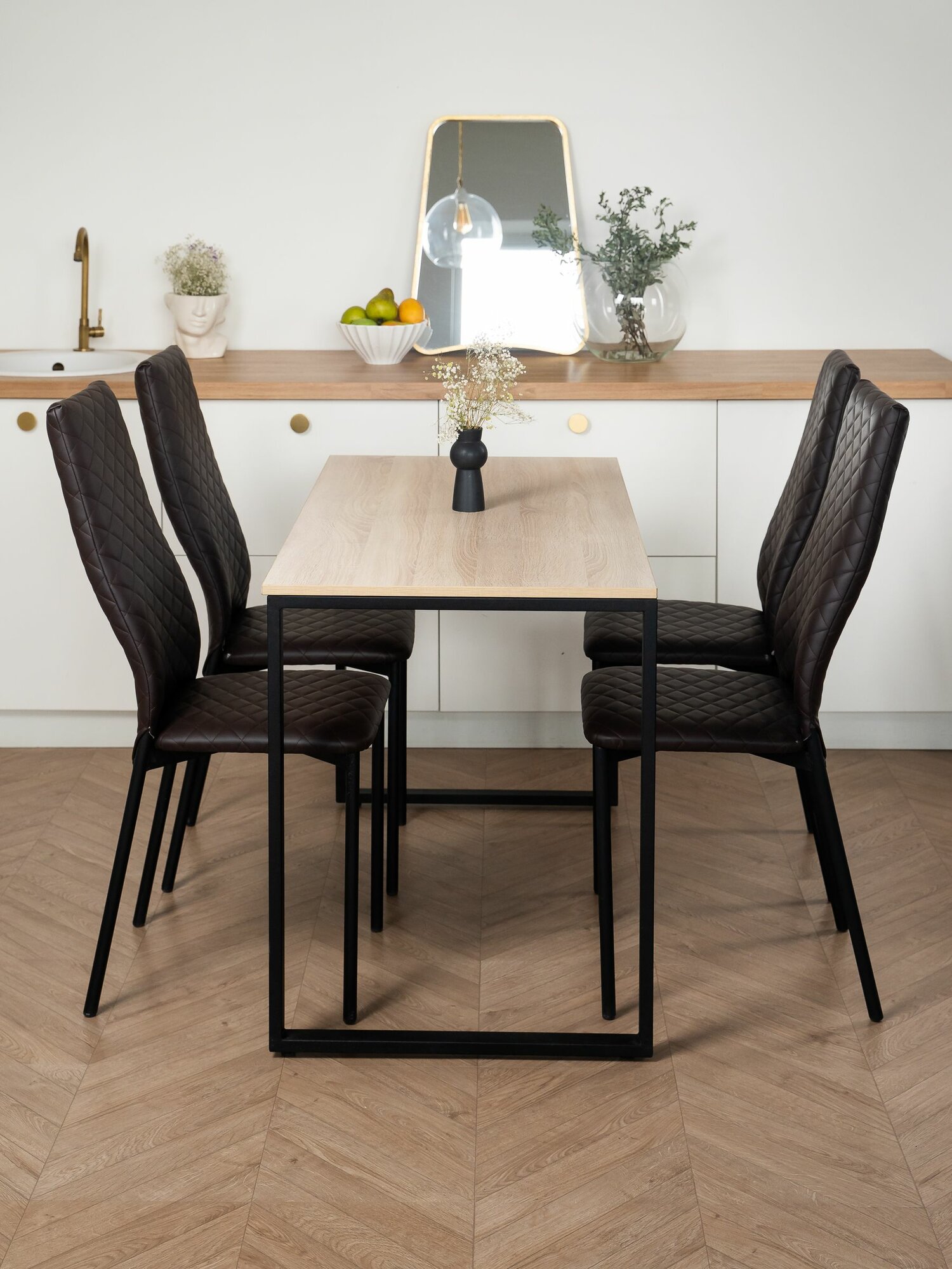 Стулья для кухни и обеденной зоны 4шт комплект, мягкие со спинкой, экокожа, 40 х 40 х 100 см, Венге