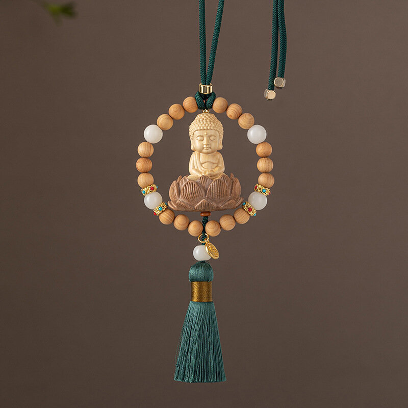 Высококачественное подвесное зеркало заднего вида из персикового дерева для автомобиля, подвесное украшение, подарок, подвесное украшение из самшита, маленький Будда, подвесное украшение для автомобиля