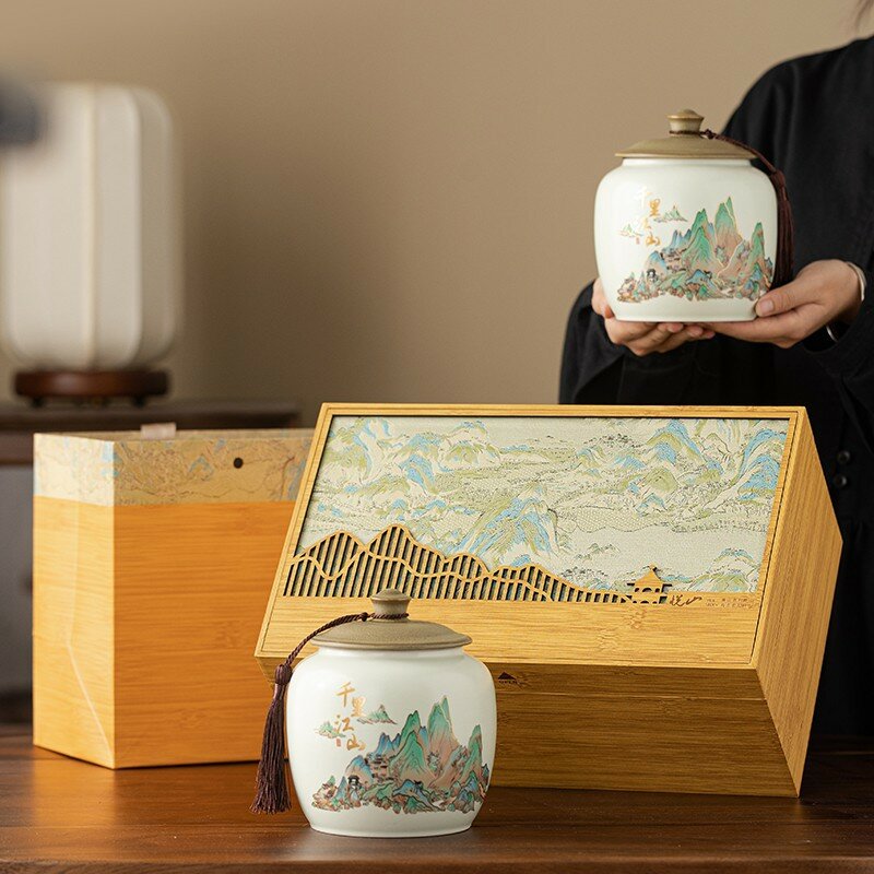 Высококачественная подарочная коробка для чая в китайском стиле, пустая коробка, универсальная для черного чая и зеленого чая, керамическая банка для хранения, упаковка для чая, пустая подарочная коробка