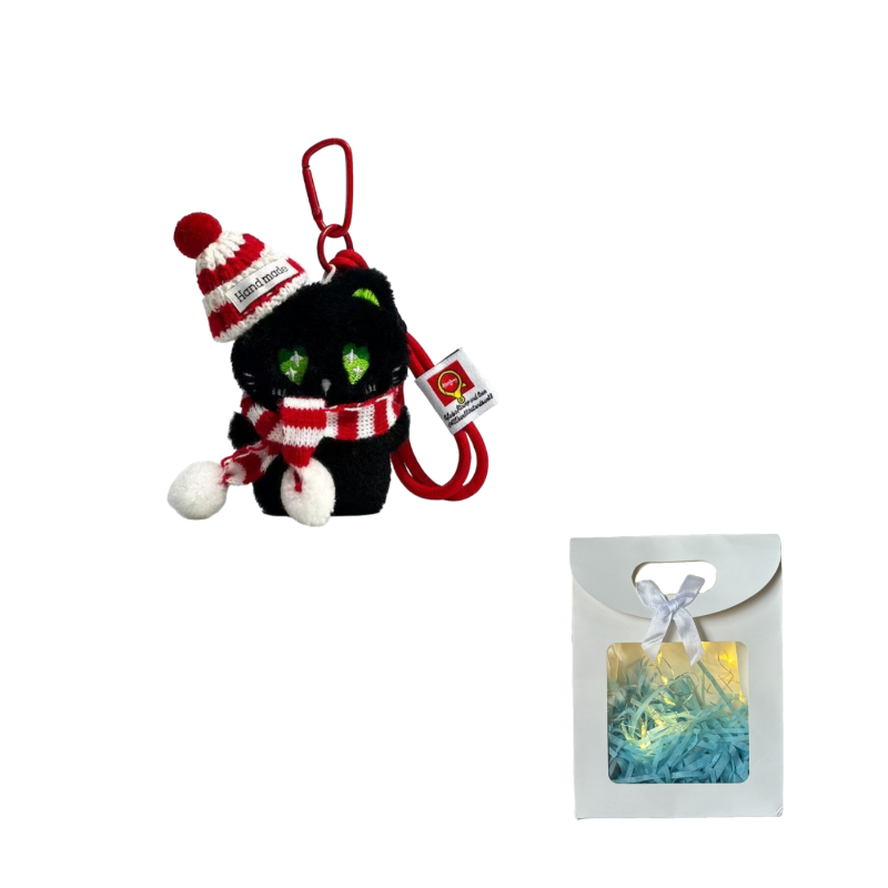 Lionf Шарф Шапки Кепки Little Черный Кот Плюшевый Брелок 10 см Рекомендуемая Высота 10cm