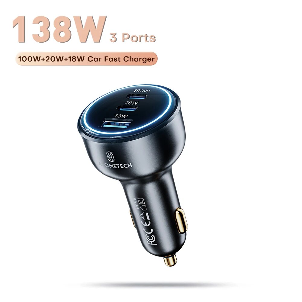 Автомобильное зарядное устройство 138W 3 порта, 100W+20W+18W, No Cable