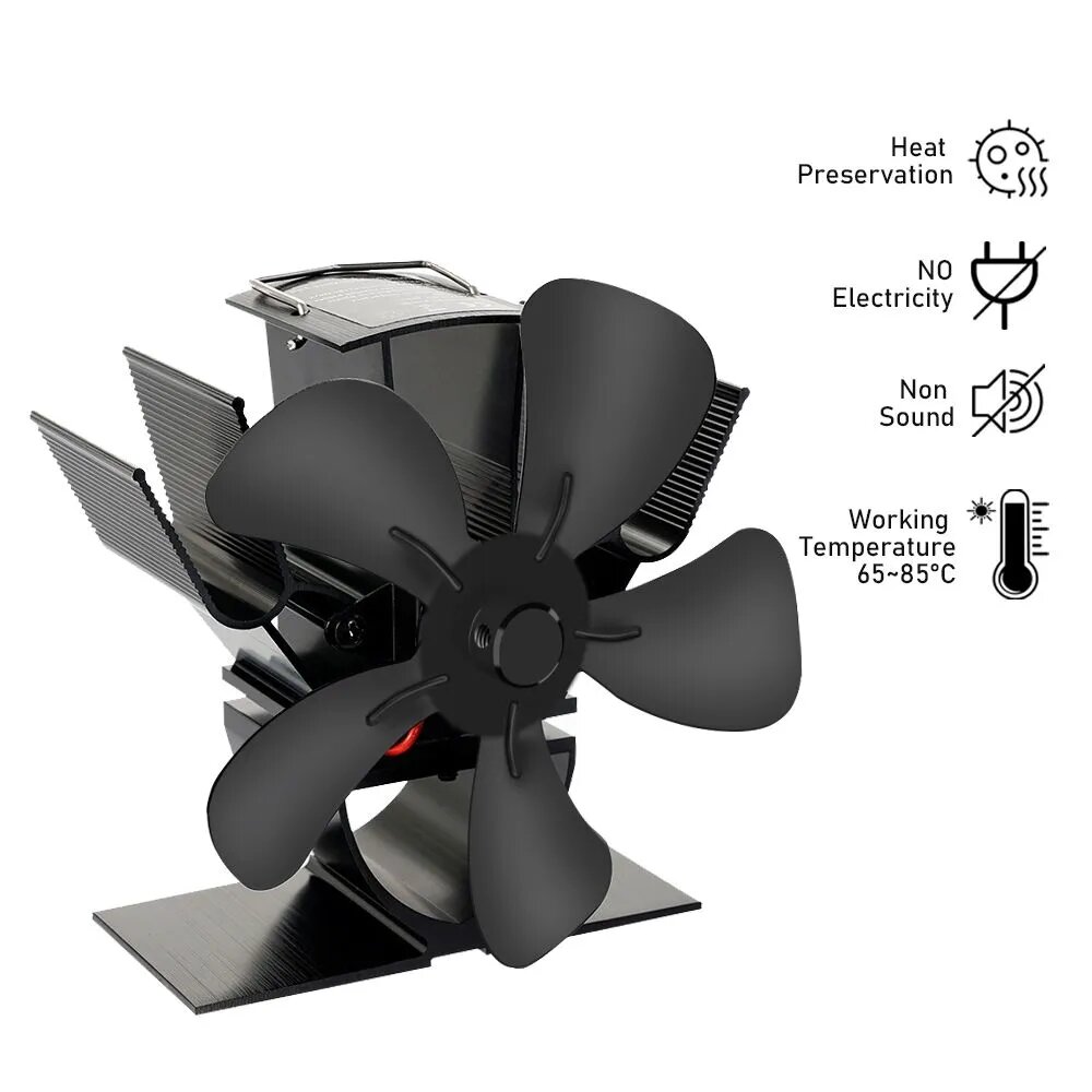 5 лопастей, Печной вентилятор - Вентилятор на камин/ Печной тепловентилятор-термодинамические экологически чистые тихие и эффективные радиаторы-отсутствие шума, для повышения КПД печи