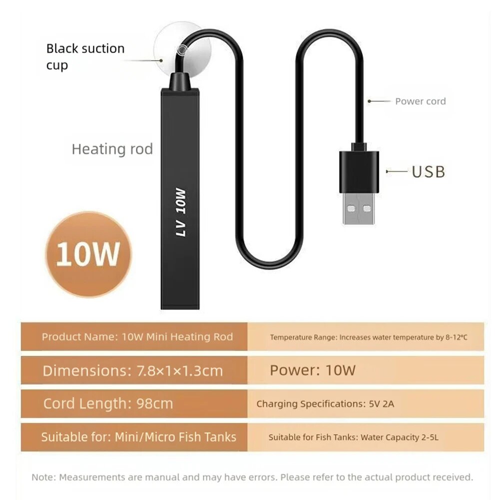 LEENKEA USB нагревательный стержень для аквариума 5/10 Вт