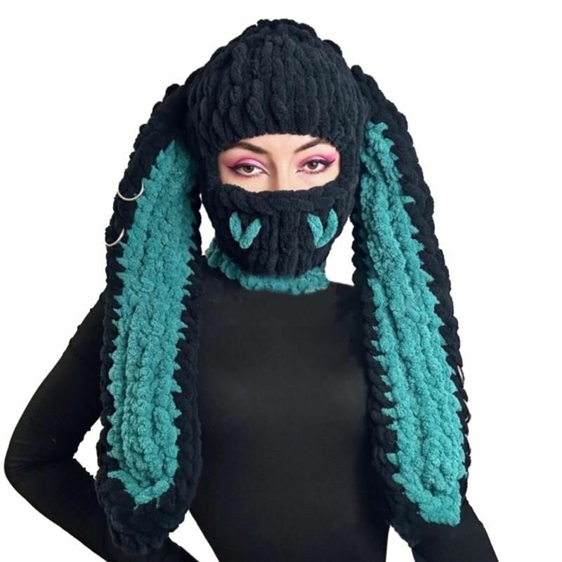 Большая шапка с ушками, украшение для зимних праздников, аксессуар для фото, - Зеленые длинные уши на б