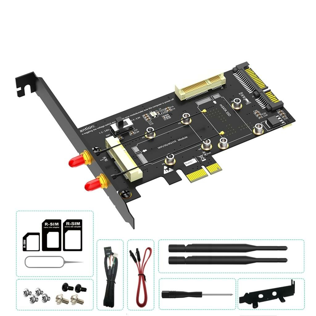 Адаптер Mini PCIe to PCIe 1x с SATA