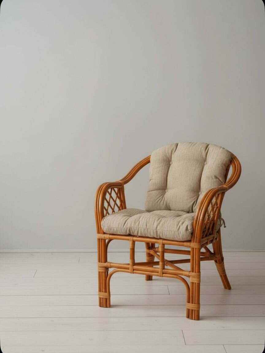 Кресло плетёное из ротанга с мягкими подушками