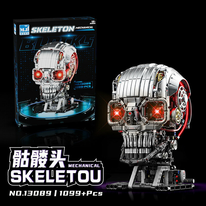 Механическая череп модель сборная игрушка с 1099 деталями, цветная коробка, образовательные строительные блоки STEM