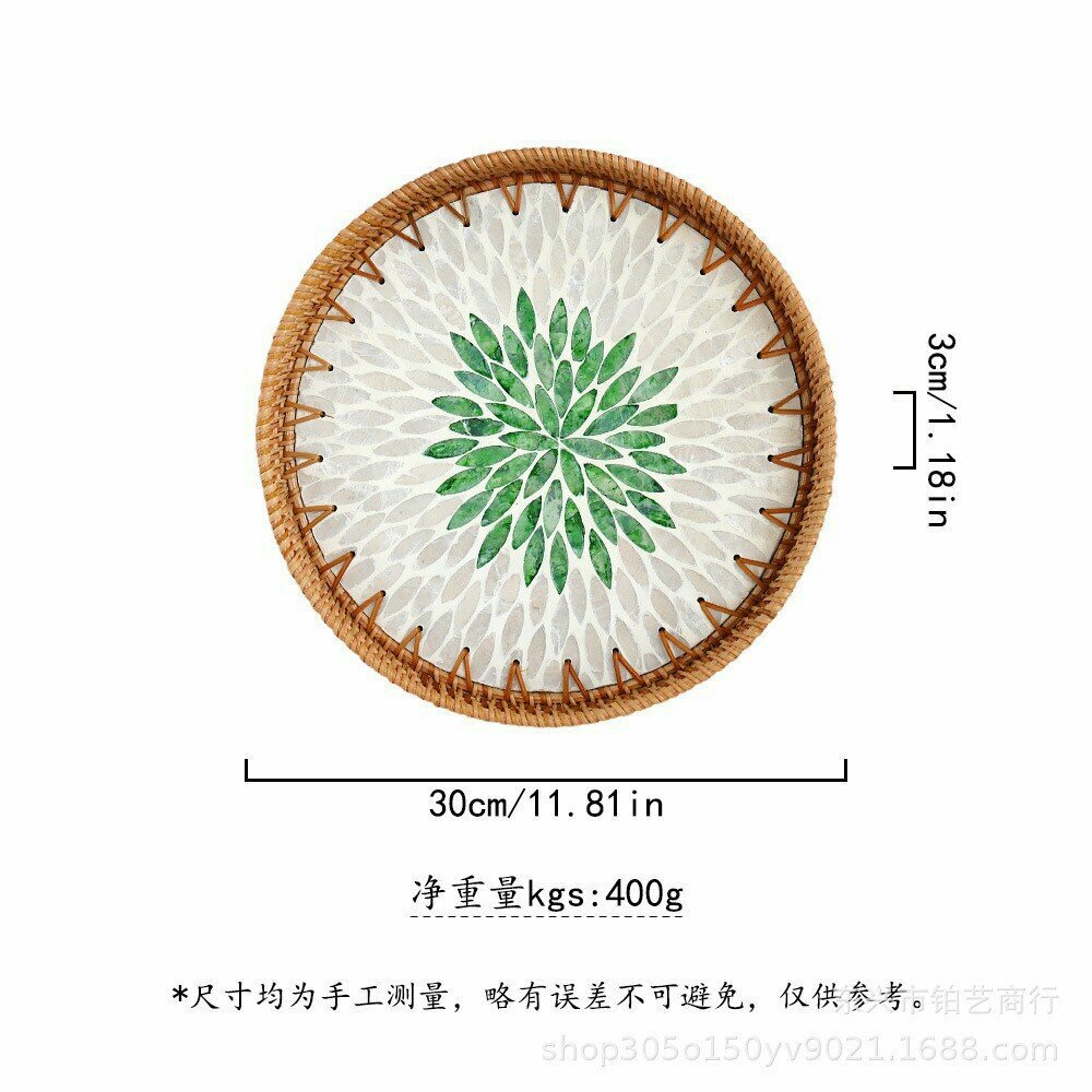 Плетеный поднос из ротанга с цветными ракушками, фруктовая тарелка, креативный домашний декор для гостиной, кофейный столик, коробка для хранения, фруктовая тарелка, тарелка для хлеба и закусок, фрукты и овощи