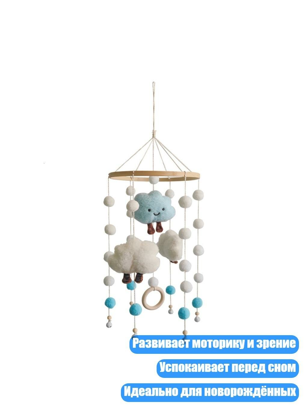 Подвесной дождик-мобайл для детской кроватки, Синий