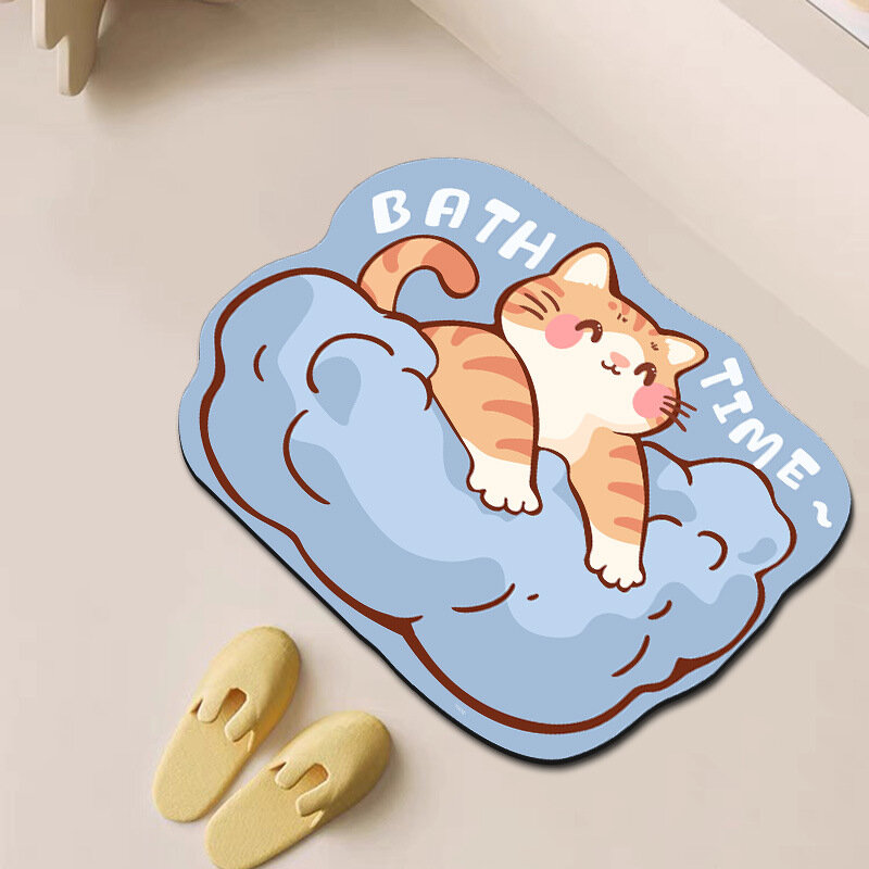Кошка в ванной, силикатный гель, 50x80 см, 3,5 мм, противоскользящий ванная