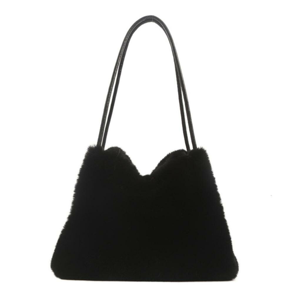 Стильная однотонная сумка-шоппер из искусственного меха, Черный