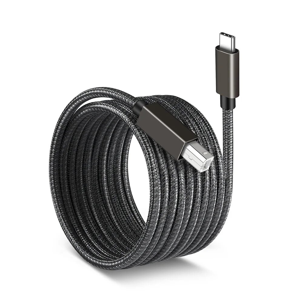 USB Type C - USB B 2.0 кабель, 3 м, черный