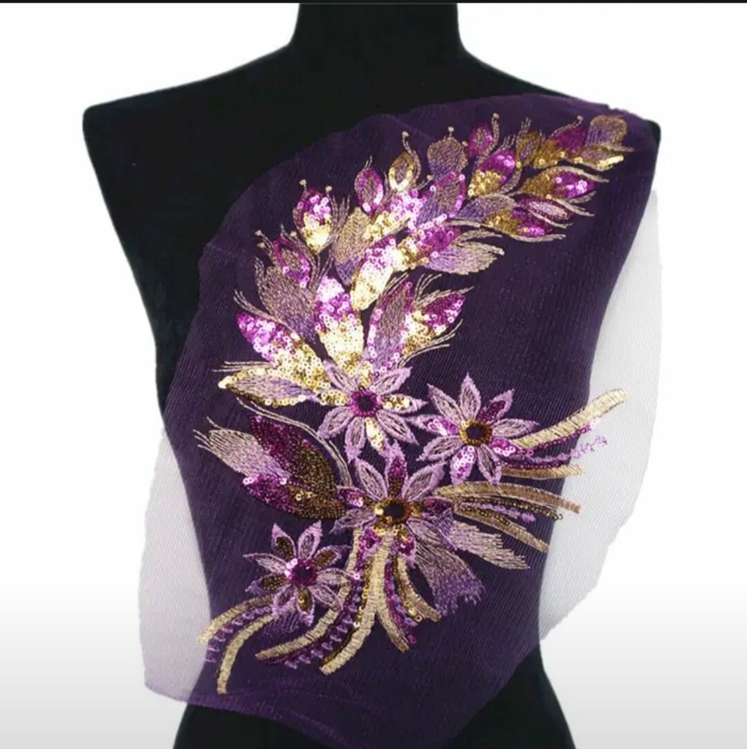 Декор пришивной на сетке с пайетками 41*21 см