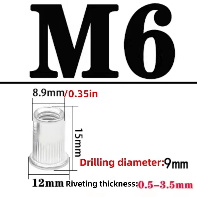 Заклепки-гайки алюминиевые LZMLM-008 М3-М8 20/50/100 шт 20Pcs, M6