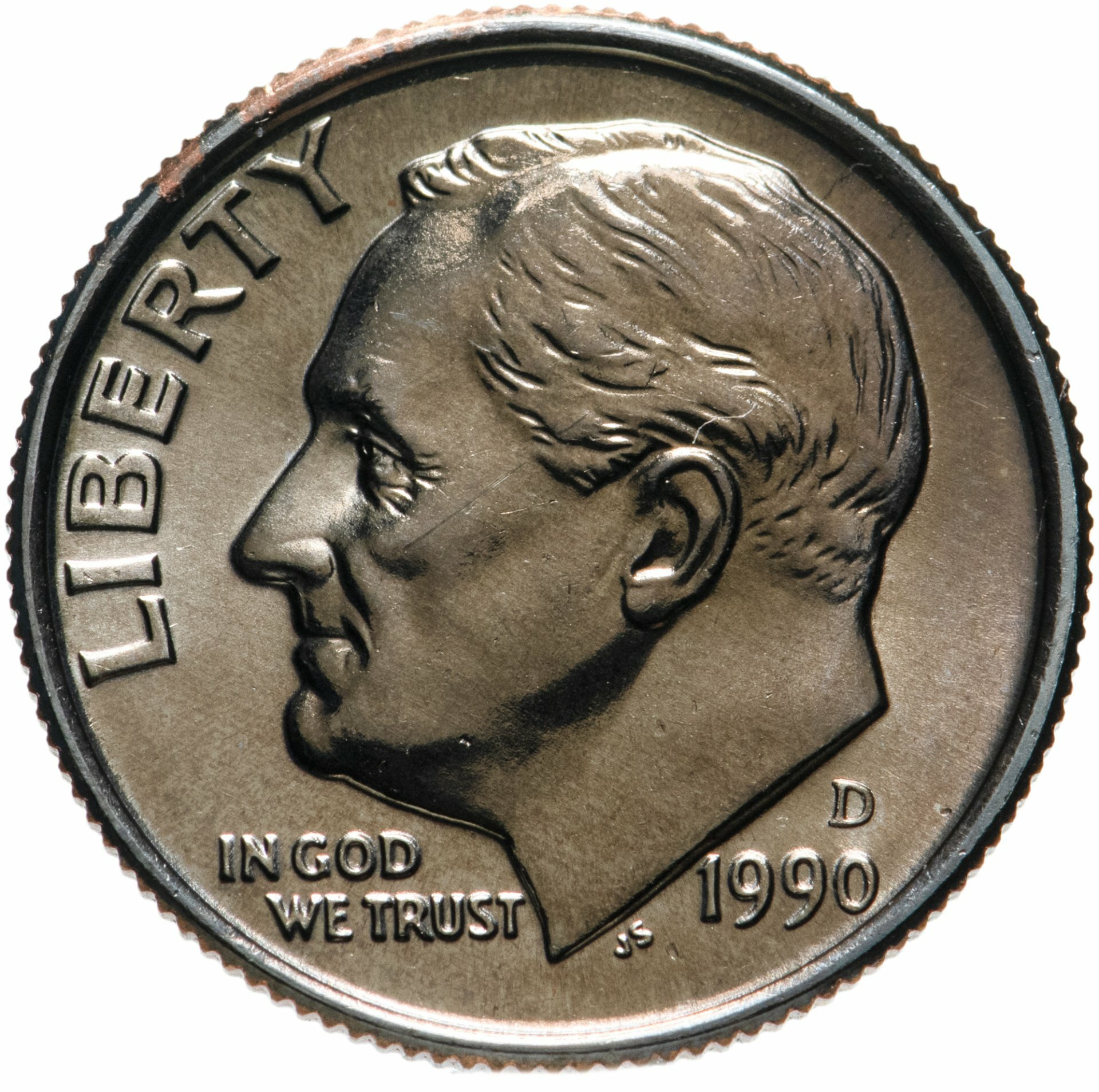 США 10 центов дайм, one dime 1990 D "Roosevelt Dime" наборная, Медь с медно-никелевым покрытием, в сохранности UNC