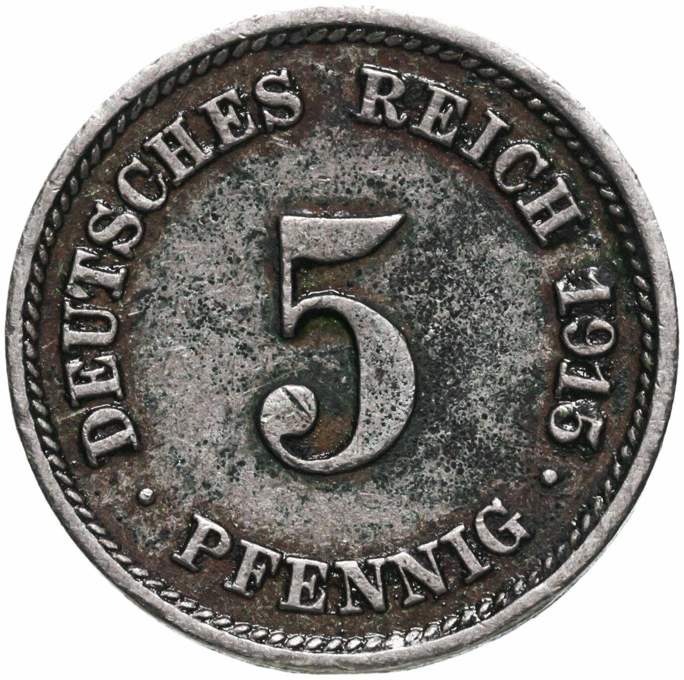 Германия 5 пфеннигов 1915 Е, Цинк, в сохранности VF