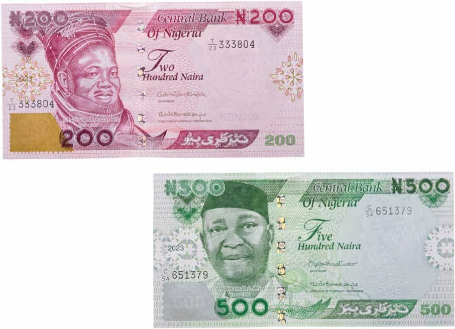 Нигерия набор из 2 банкнот 200 и 500 найра 2023