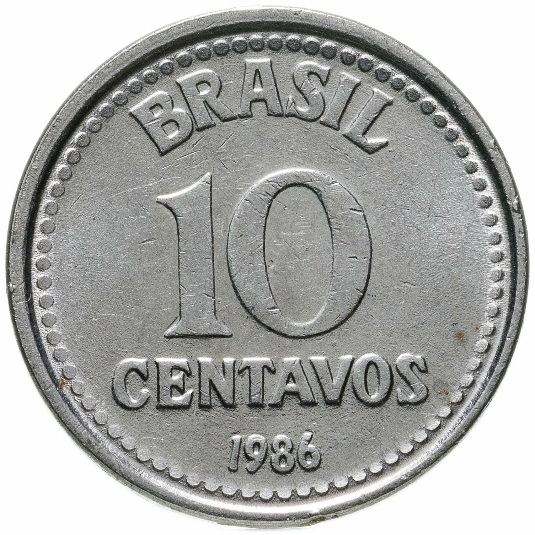 Бразилия 10 сентаво 1986, Сталь, в сохранности AU-UNC