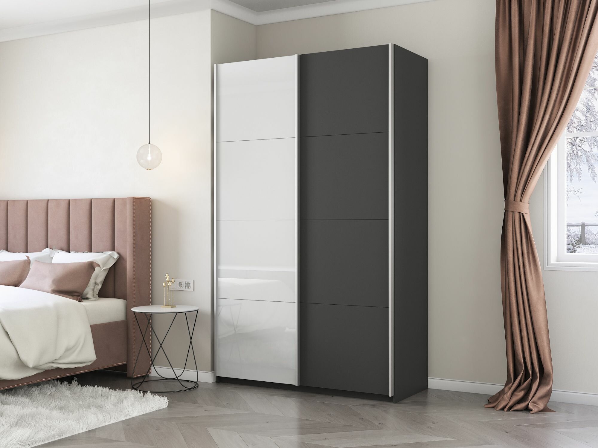 Шкаф-купе Билли 2-х дверный, (ДСП/Стекло бел.) 120х57х230 см. Серый диамант