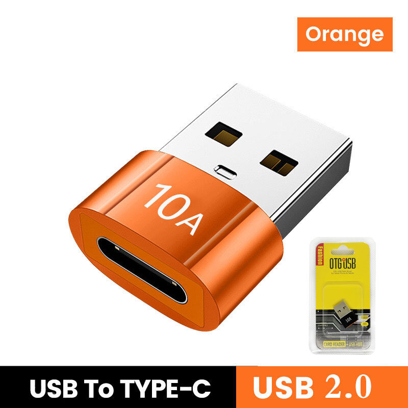 OTG-адаптер USB для зарядки Type-c, USB2.0, оранжевый, 10 А