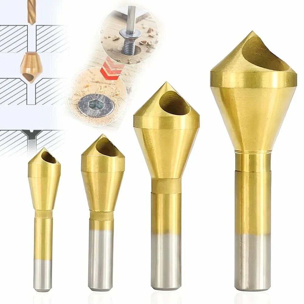 Набор зенкеров по дереву и металлу, HSS с титановым покрытием, 90 градусов, фреза зенковка, цилиндрический хвостовик, для фасок, 4 шт. (2-5 5-10 10-15 15-20 мм)