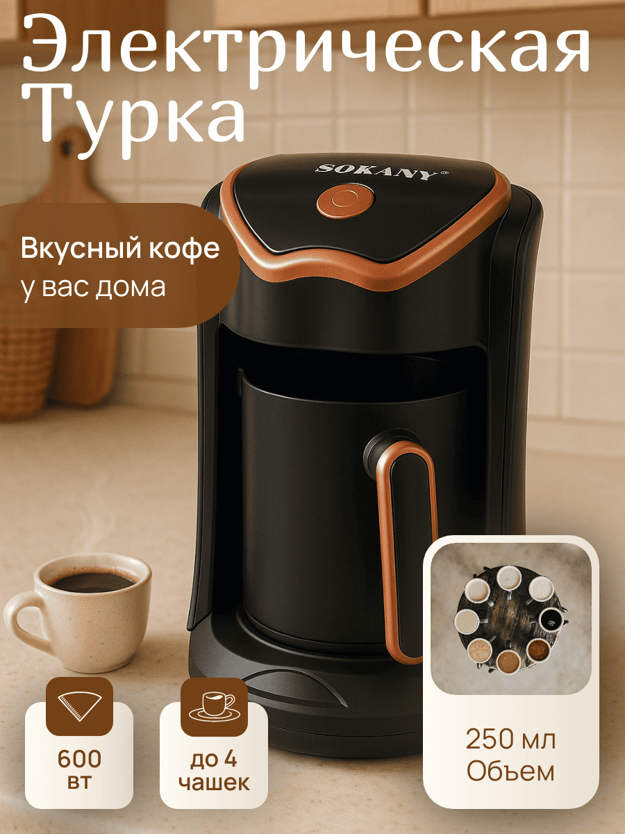 Турка электрическая/ капучино, эспрессо, американо/электротурка для кофе по турецки/Кофеварка, 600 вт