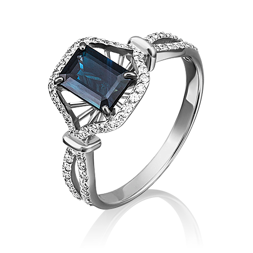 Кольцо, белое золото, 585 проба, сапфир, бриллиант