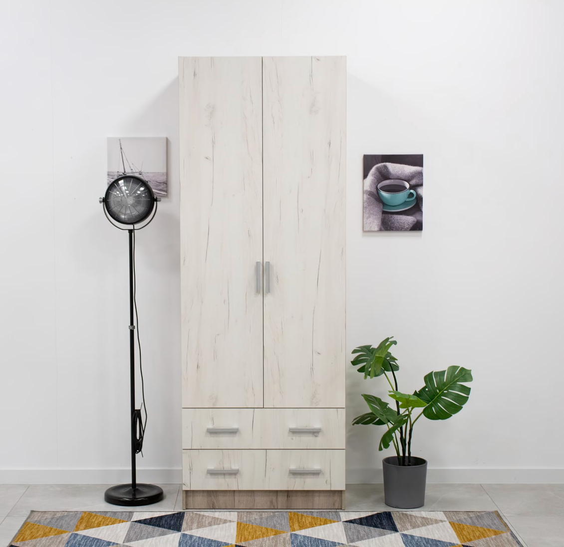 Шкаф 2х створчатый гармония ШК 603 М (0,8х2,2х0,5), дуб крафт белый/дуб крафт серый