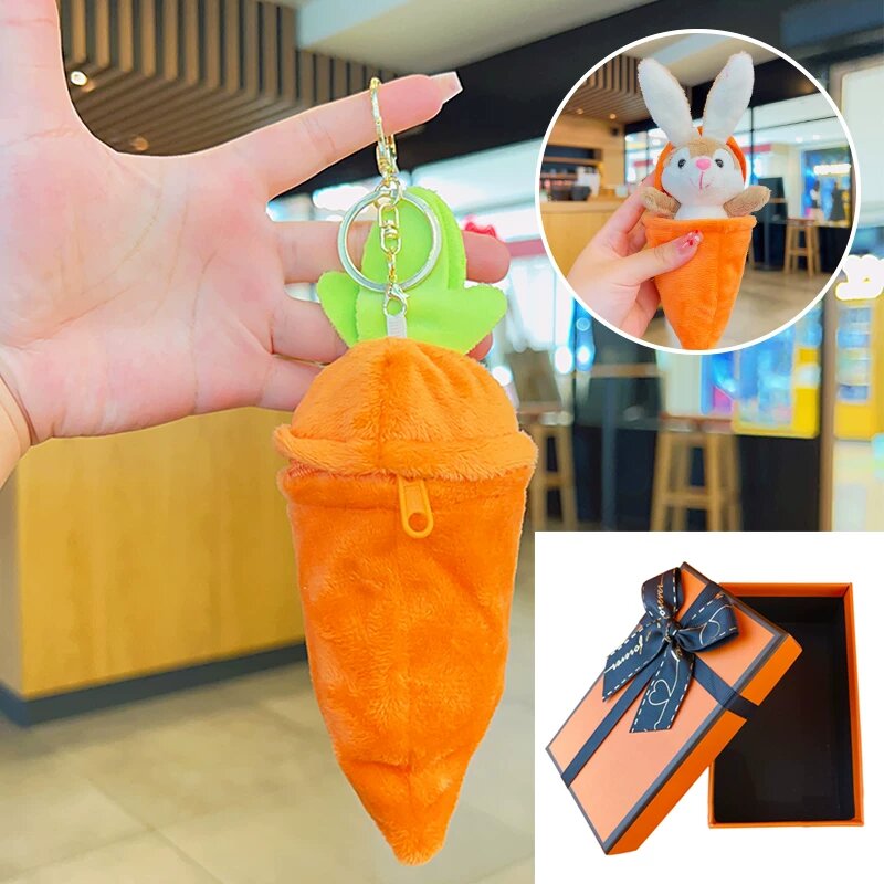 Плюшевый брелок-зайчик-морковка для ключей, изысканный кулон для рюкзака, милый сувенир-подарок для женщин Плюшевый