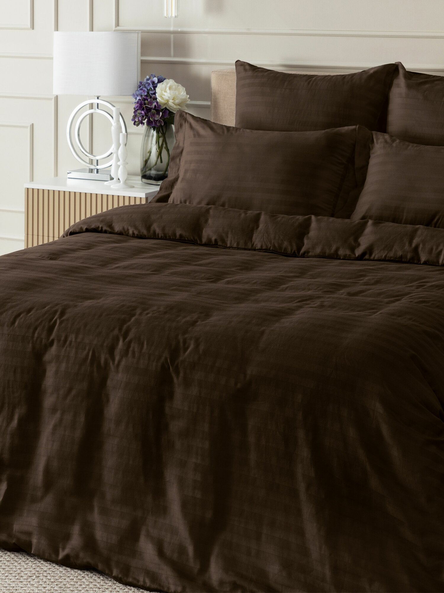 КПБ евро страйп-сатин "Cozy Home" (50х70) рис. 87102-11 Корица/Cinnamon