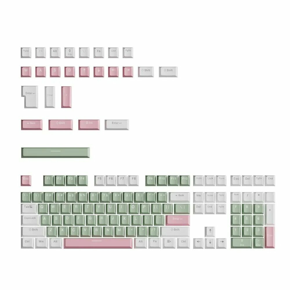 (134 клавиши) Высота OEM, двухцветные колпачки клавиш Lotus с инжекционным литьем внутри зеленые, снаружи белые