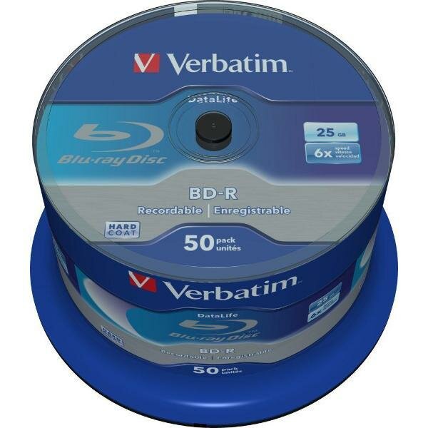 BLU-RAY-видеодиск Verbatim BD-R SL Datalife 25 ГБ 50 шт. шпиндель