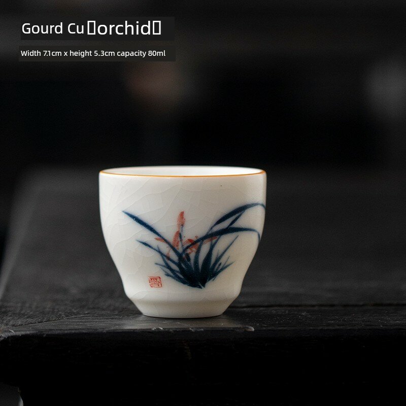 Ручная роспись на руйской керамике с орхидеей, маленькая чашка-бутон с сертификатом, до 200 мл