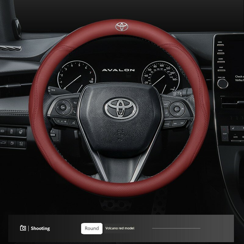 Чехол для руля Toyota из натуральной кожи, вулканический красный цвет с логотипом Toyota, подходит для моделей Camry и
