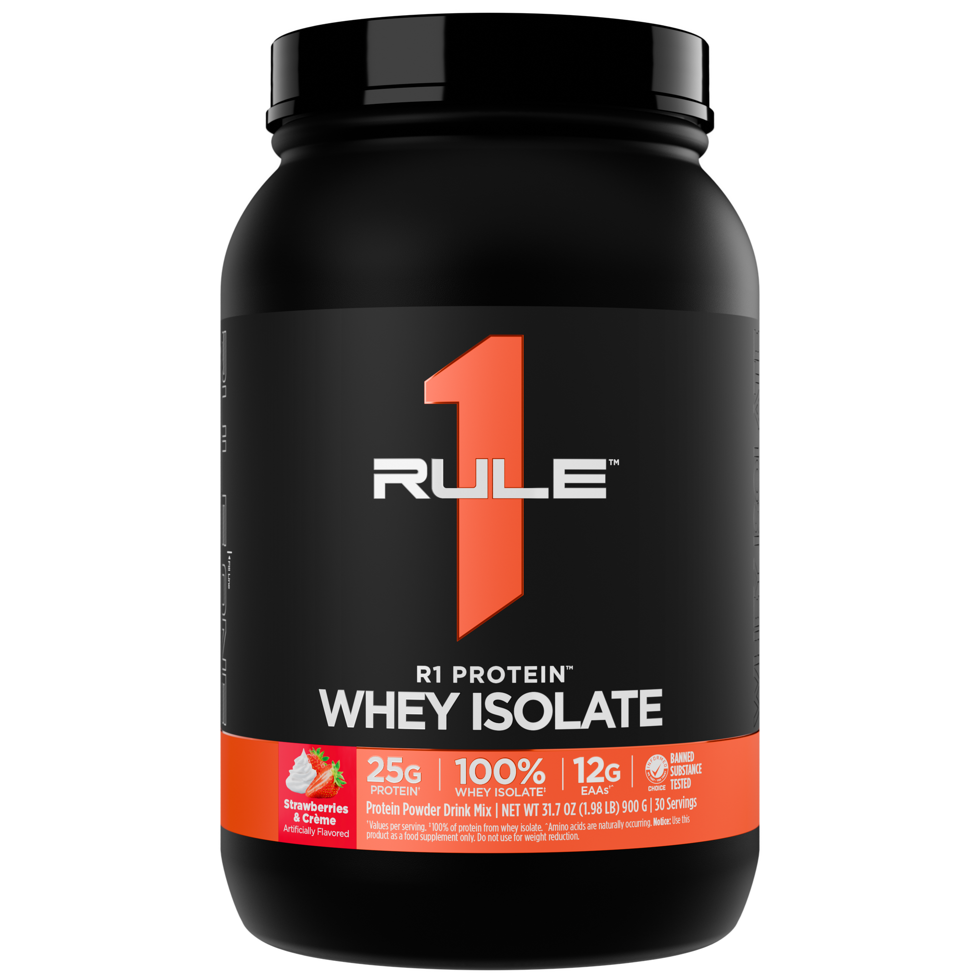 Сывороточный изолят и гидролизат RULE 1 R1 Protein Whey Isolate 900 гр Клубника крем