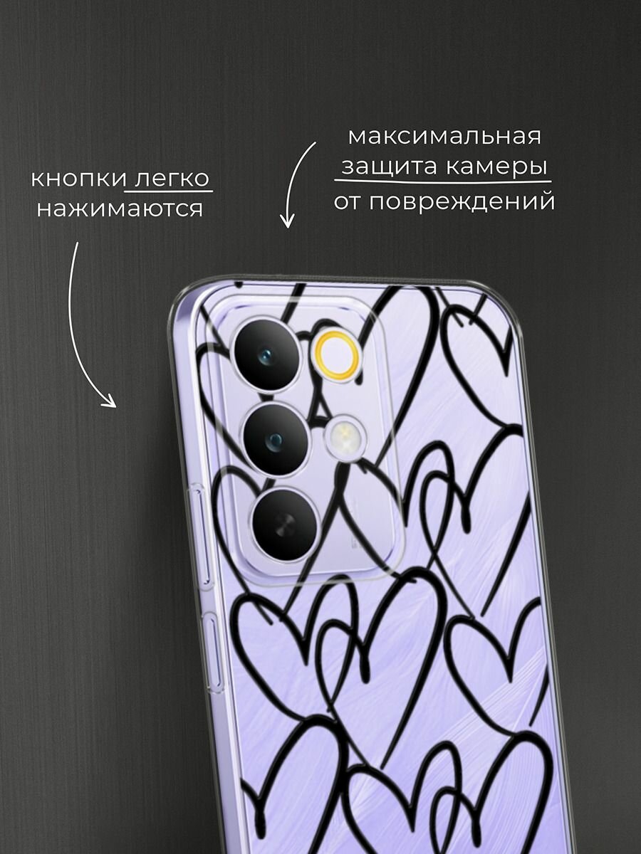 Силиконовый чехол на Realme C85 / Реалми C85 с принтом Hearts doodle black 1 — фото 1
