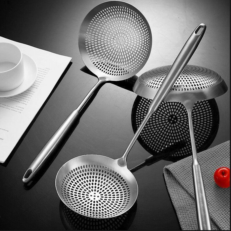 316 Нержавеющая сталь, большая сито, утолщенное большое дуршлаг с удлиненной ручкой для лапши, пельменей и жареной пищи