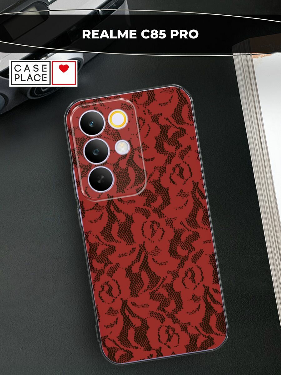Чехол на Realme C85 Pro / Реалми C85 Про с принтом Красные кружева цветов