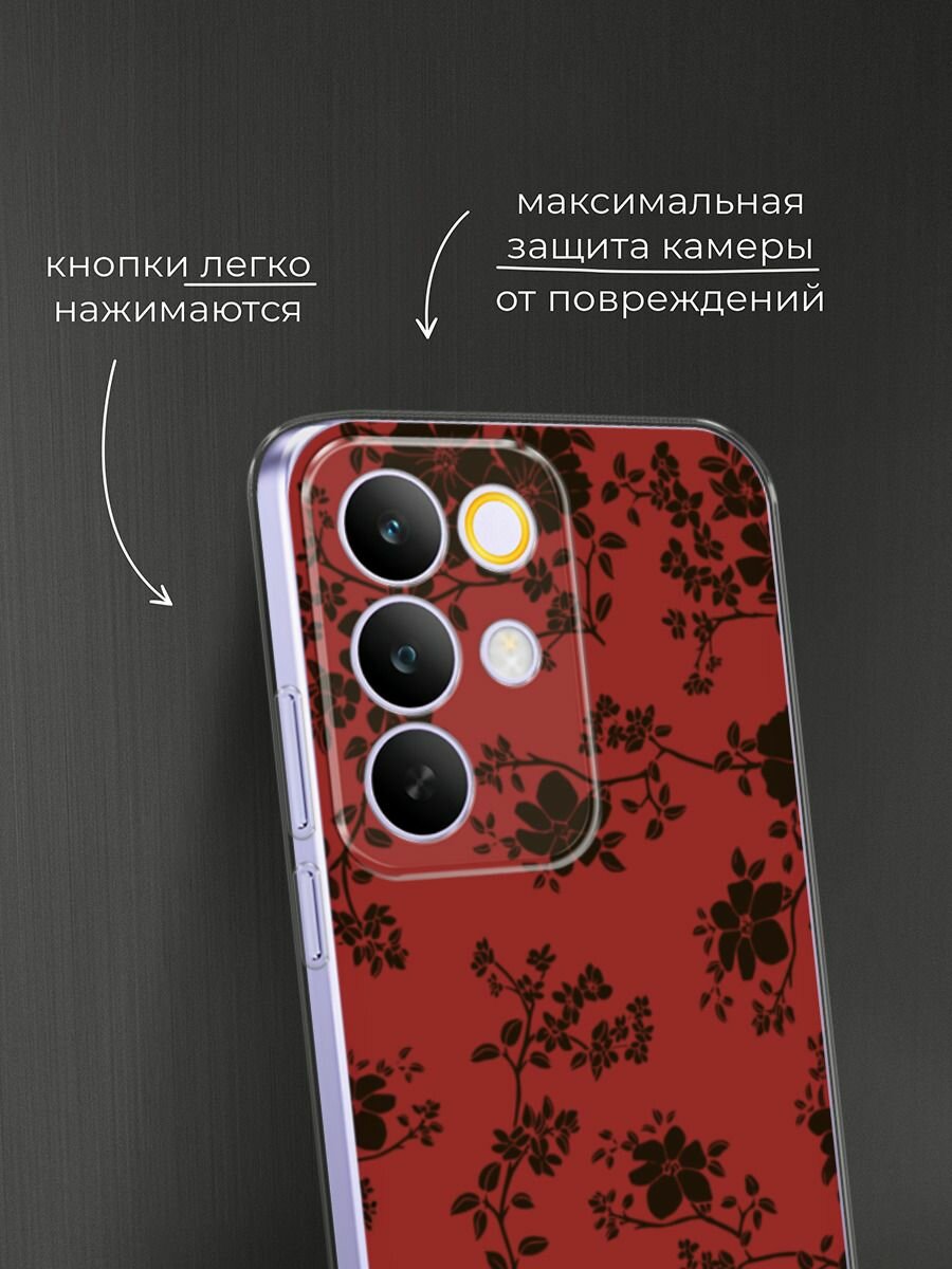 Чехол на Realme C85 Pro / Реалми C85 Про с принтом Черные цветы на красном — фото 1