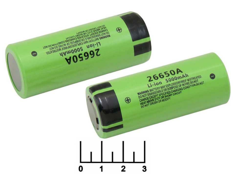 Аккумулятор 3.7V 5A 26650 плоский плюс