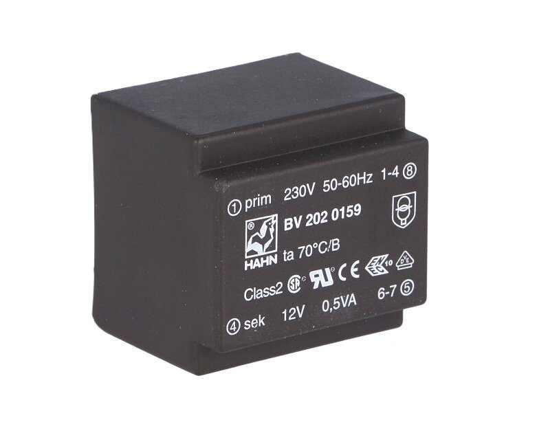 Трансформатор HAHN BV2020159, залитый, 230 В, 12 В, 42 мА, PCB