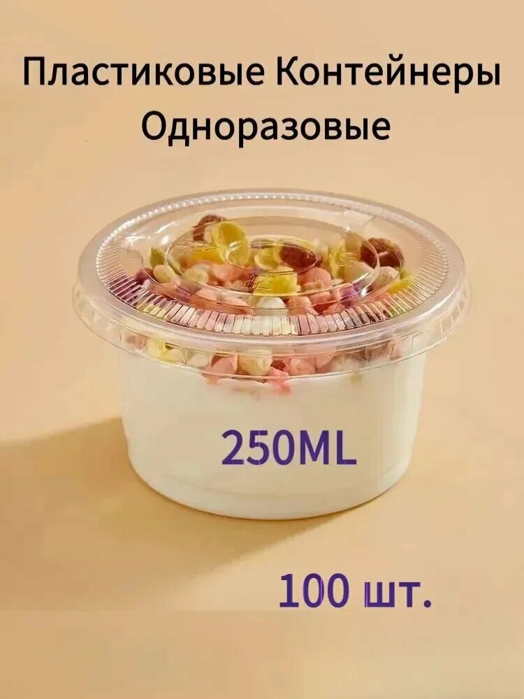 Одноразовые пластиковые контейнеры с крышками 100 шт,250ml