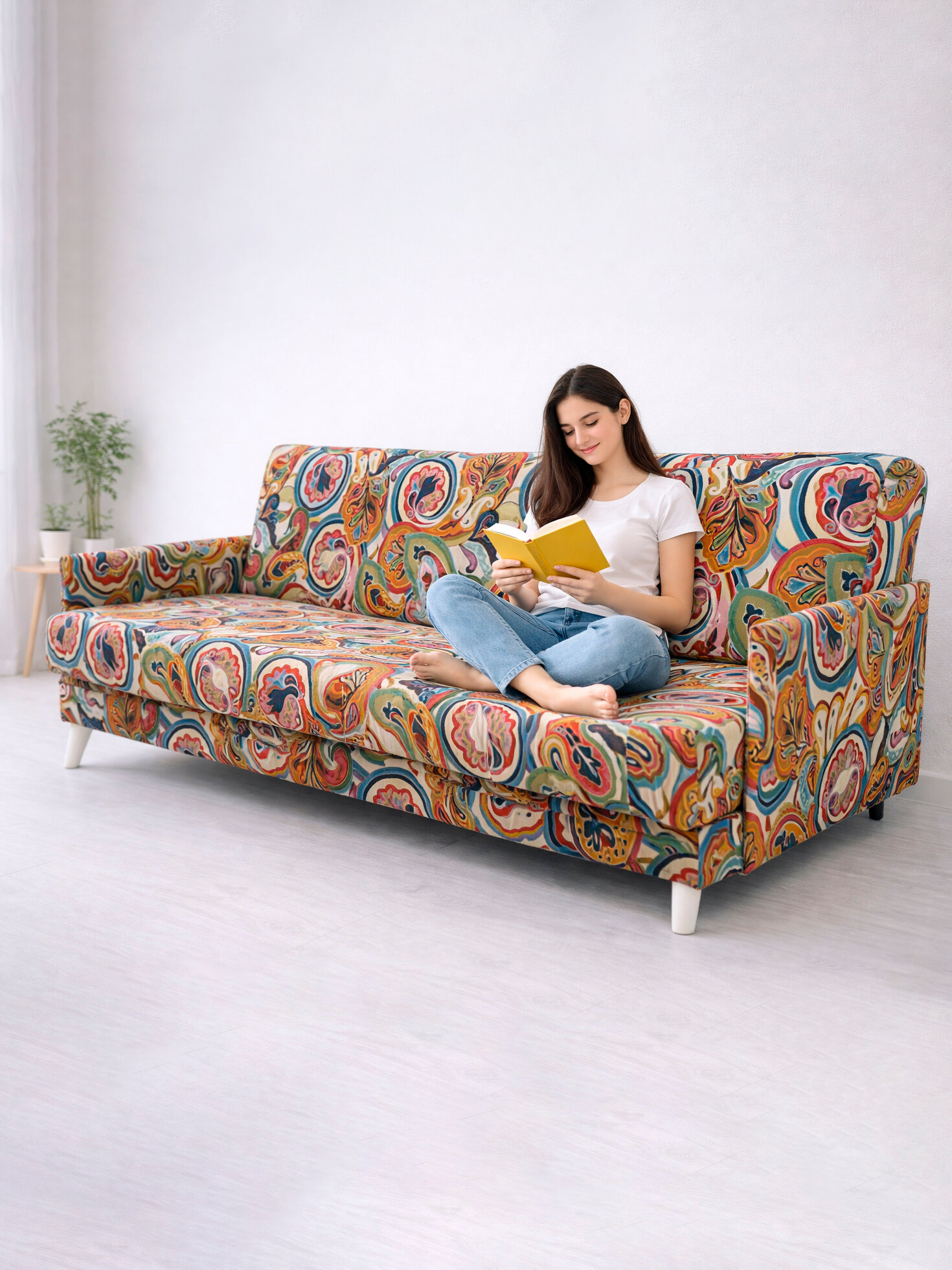 Диван Ля Нэж "Монако", раскладной, гобеленовая обивка, растительный принт, 120x200х46 см