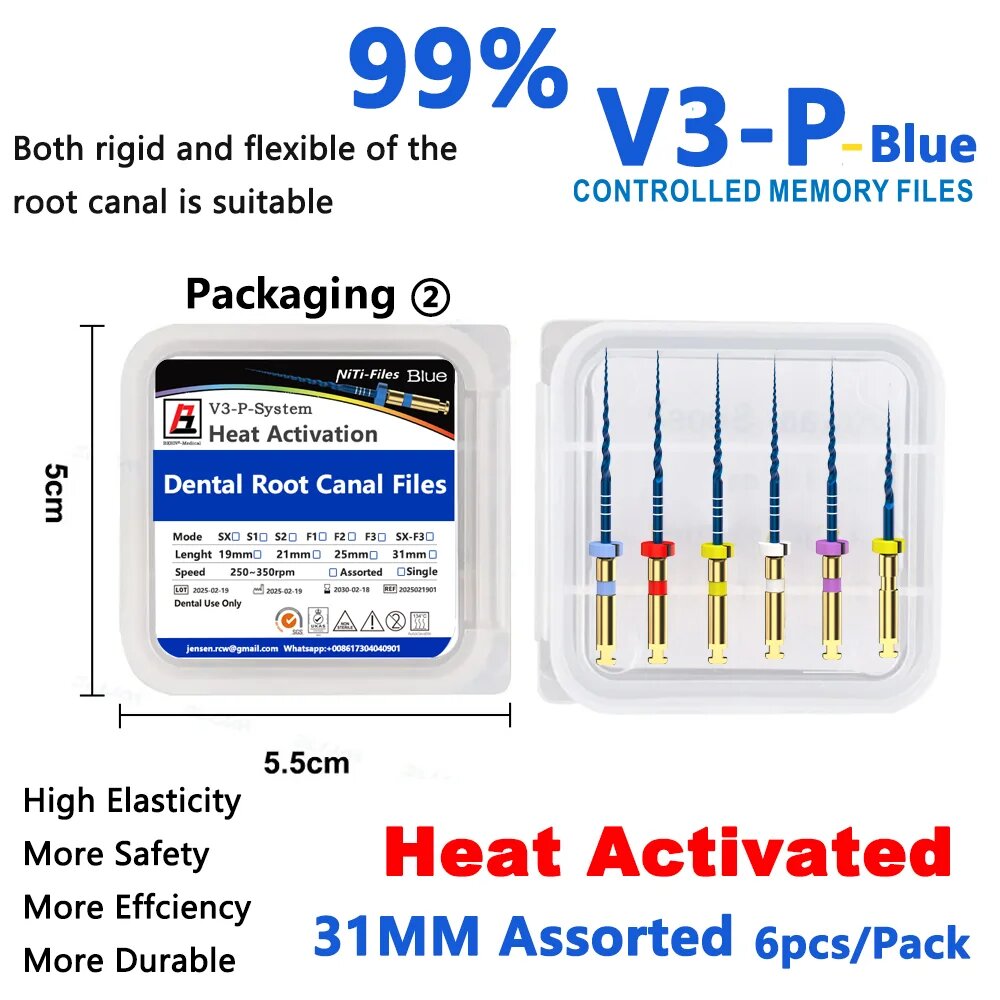 RAISYOU V3-P Blue эндодонтические файлы 31мм, 6шт